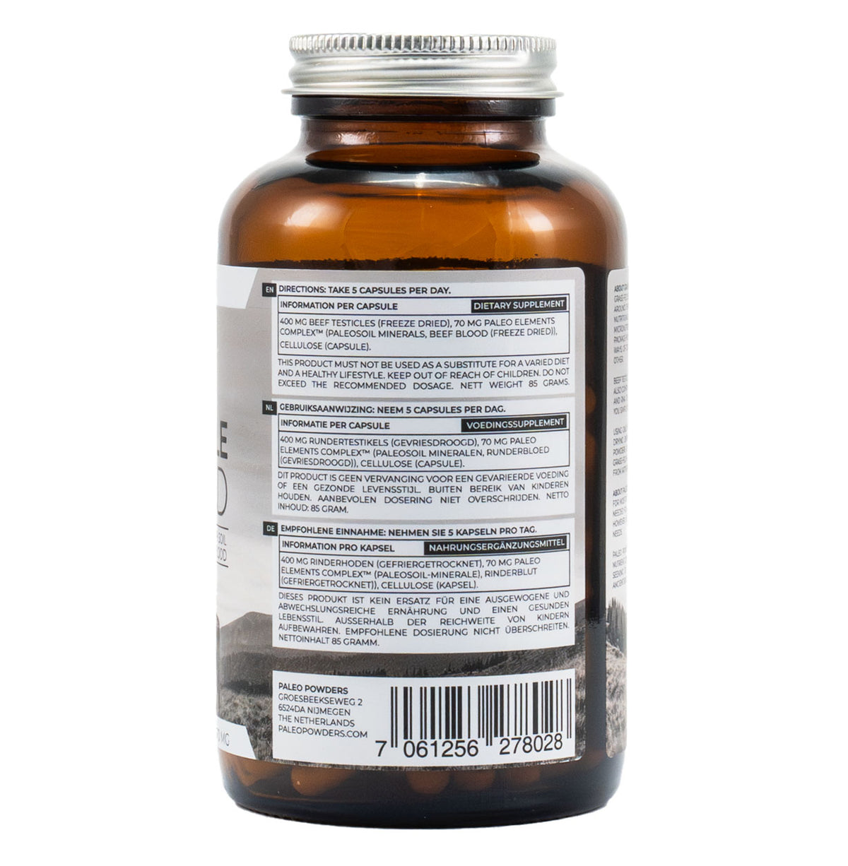 Beef Testicles - Grass Fed - 180 capsules - Paleo Powders