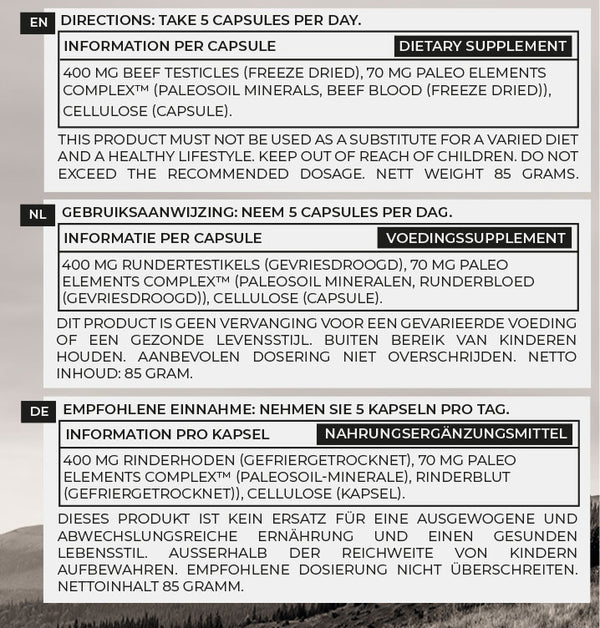 Beef Testicles - Grass Fed - 180 capsules - Paleo Powders