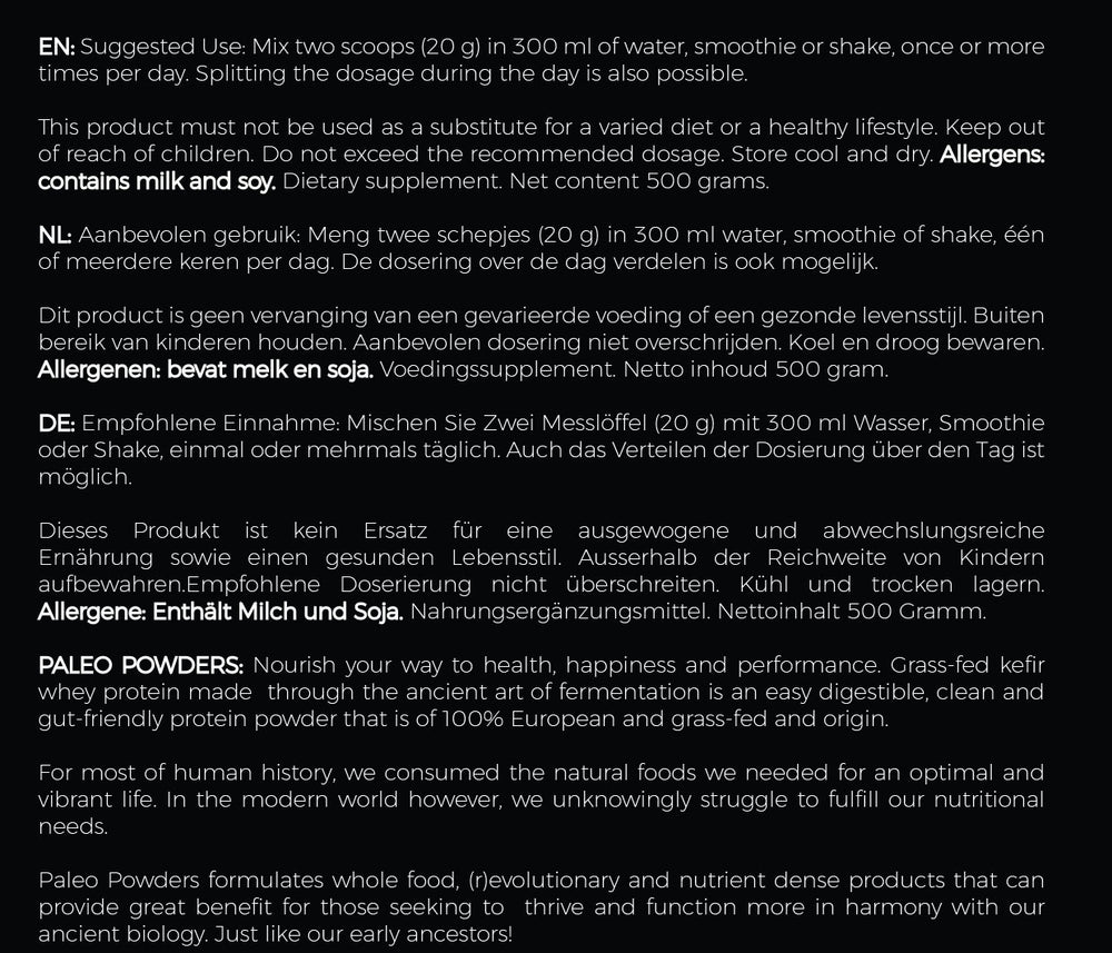 Kefir Whey - Fermented Protein Powder - 500 grams - Paleo Powders